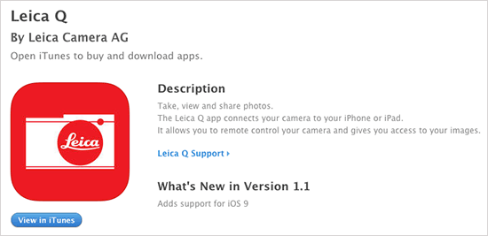 Leica Q app v1.1 released with support for iOS 9 - Leica Rumors