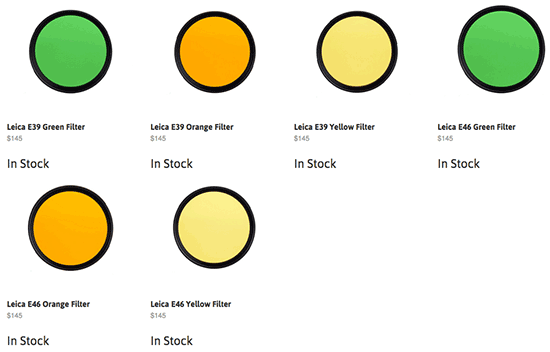 The new Leica color filters for B&W are now in stock - Leica Rumors