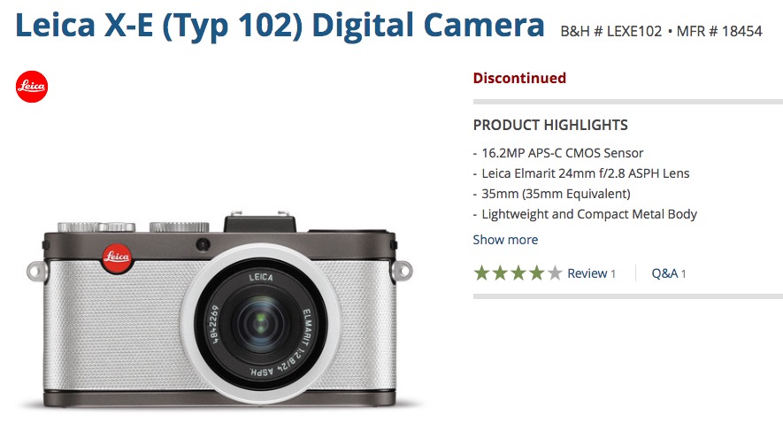 Leica X-E Typ 102 camera listed as discontinued - Leica Rumors