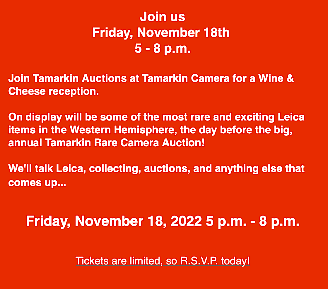 The next Tamarkin Rare Camera Auction will take place on Saturday ...