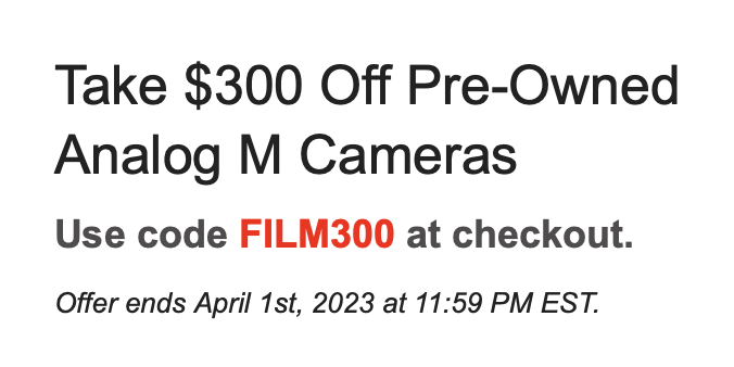 Leica M analog/film cameras promo at Leica Store Miami (discount code ...