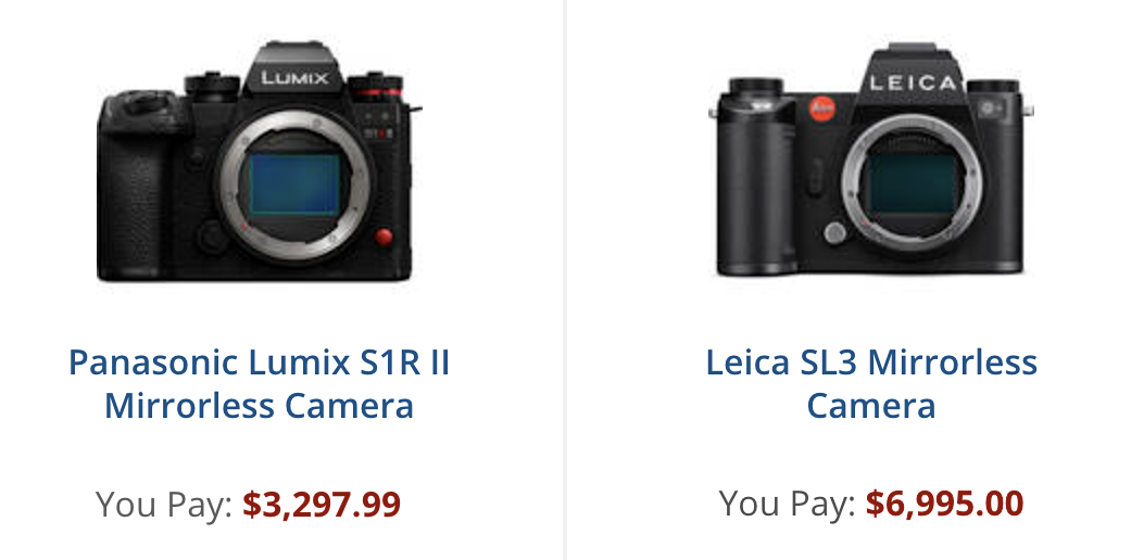 Comparing the Panasonic S1R II and the Leica SL3 camera specifications ...